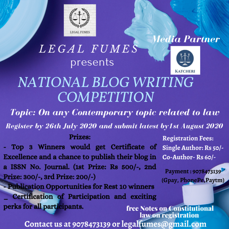 National Blog Writing Competition By Legal Fumes!! Register By 26th ...