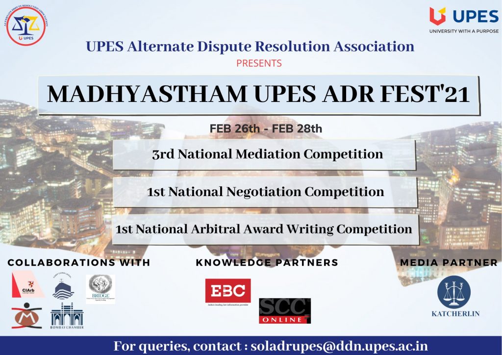 MADHYASTHAM UPES ADR FEST, 2021 (25TH-28TH FEBRUARY, 2021) : REGISTER ...