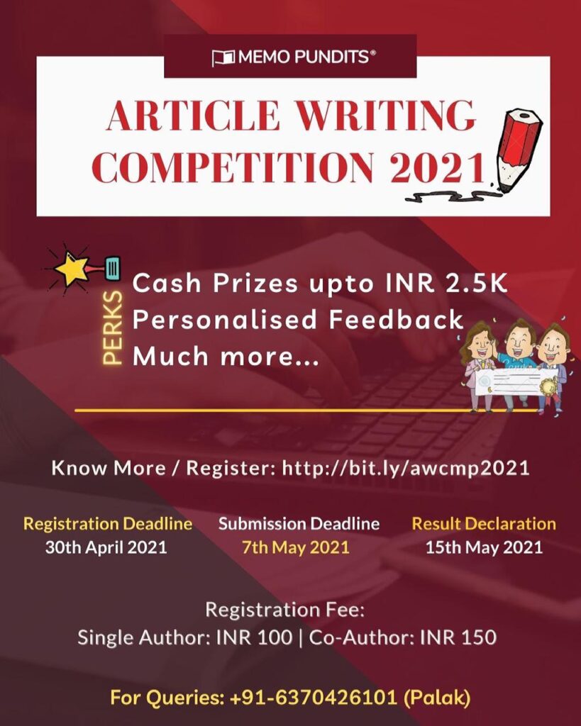 ARTICLE WRITING COMPETITION, 2021 BY MEMO PUNDITS : REGISTER NOW!!