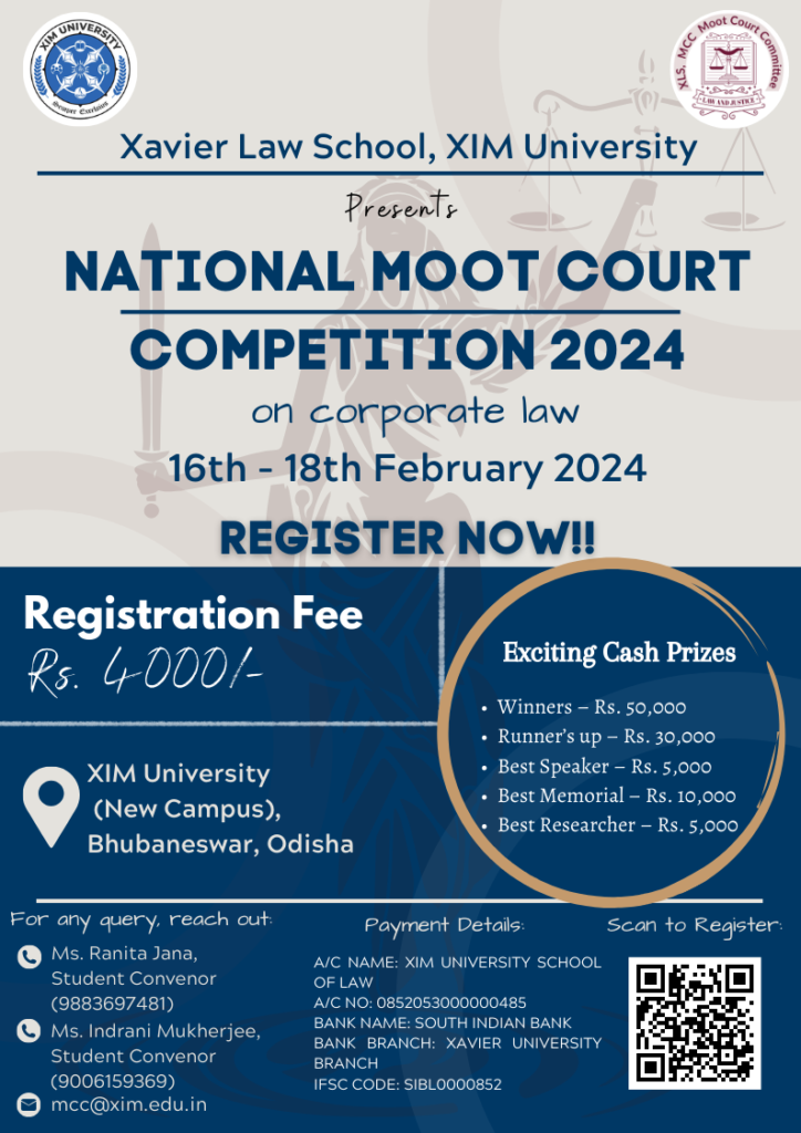 NATIONAL MOOT COURT COMPETITION 2024 OF XAVIER LAW SCHOOL, XIM ...