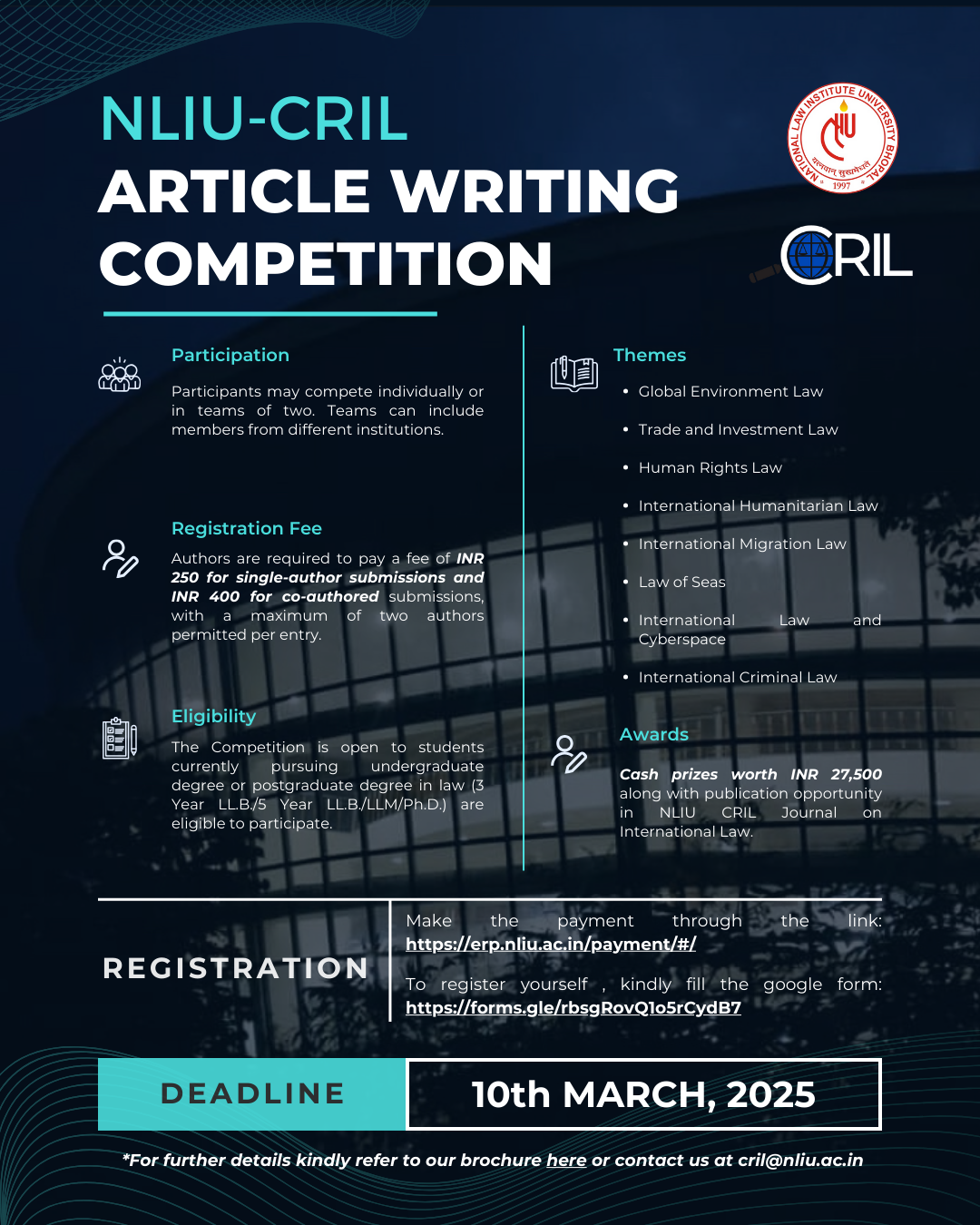NLIU-CRIL Article Writing Competition || Cash Awards
