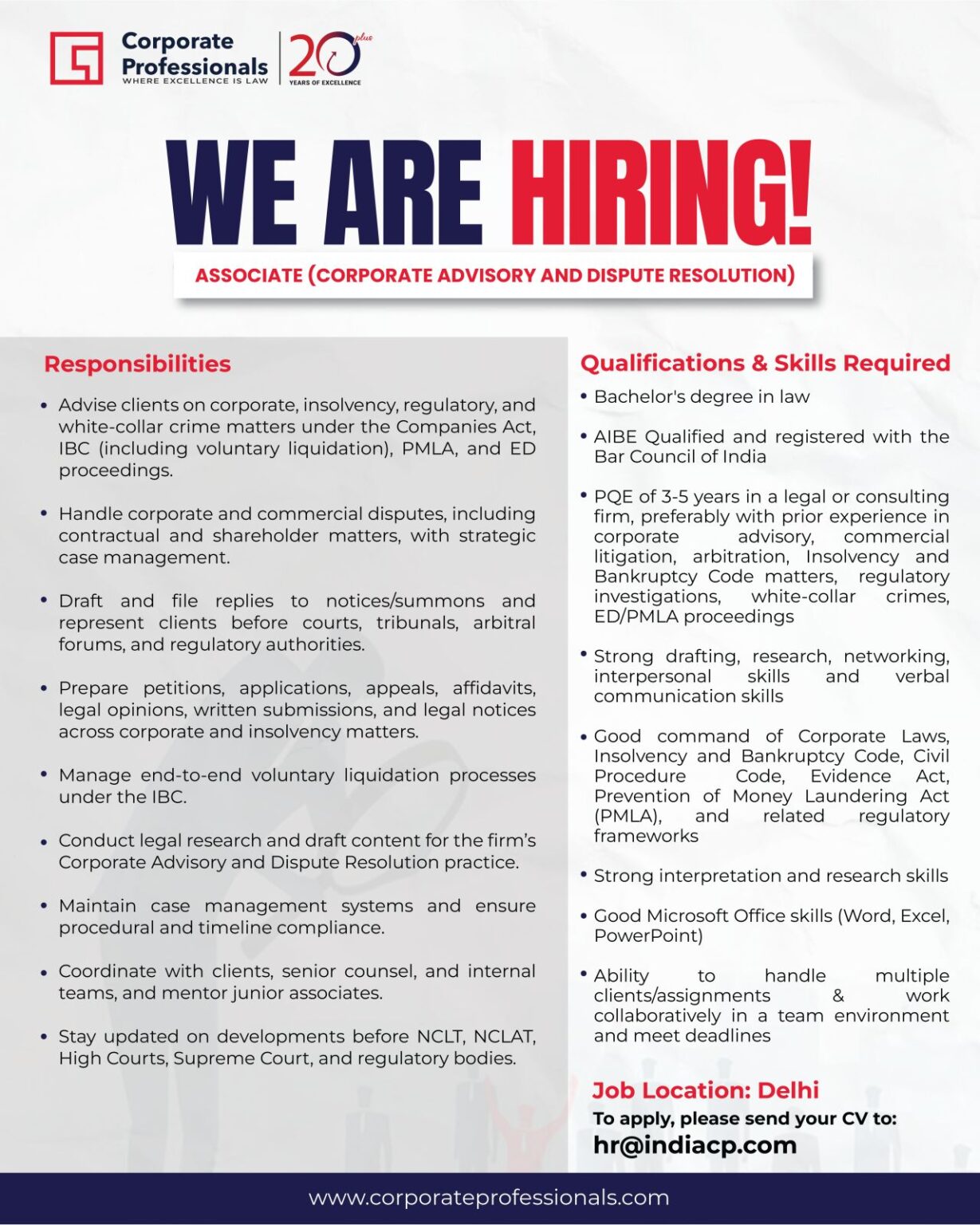 Hiring Alert | Associate – Corporate Advisory and Dispute Resolution ...