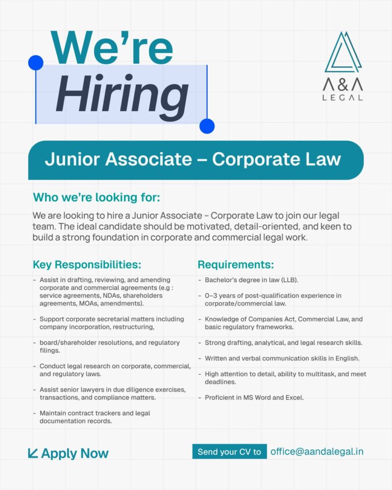 A&A Legal | Hiring Alert – Junior Associate (Corporate Law)