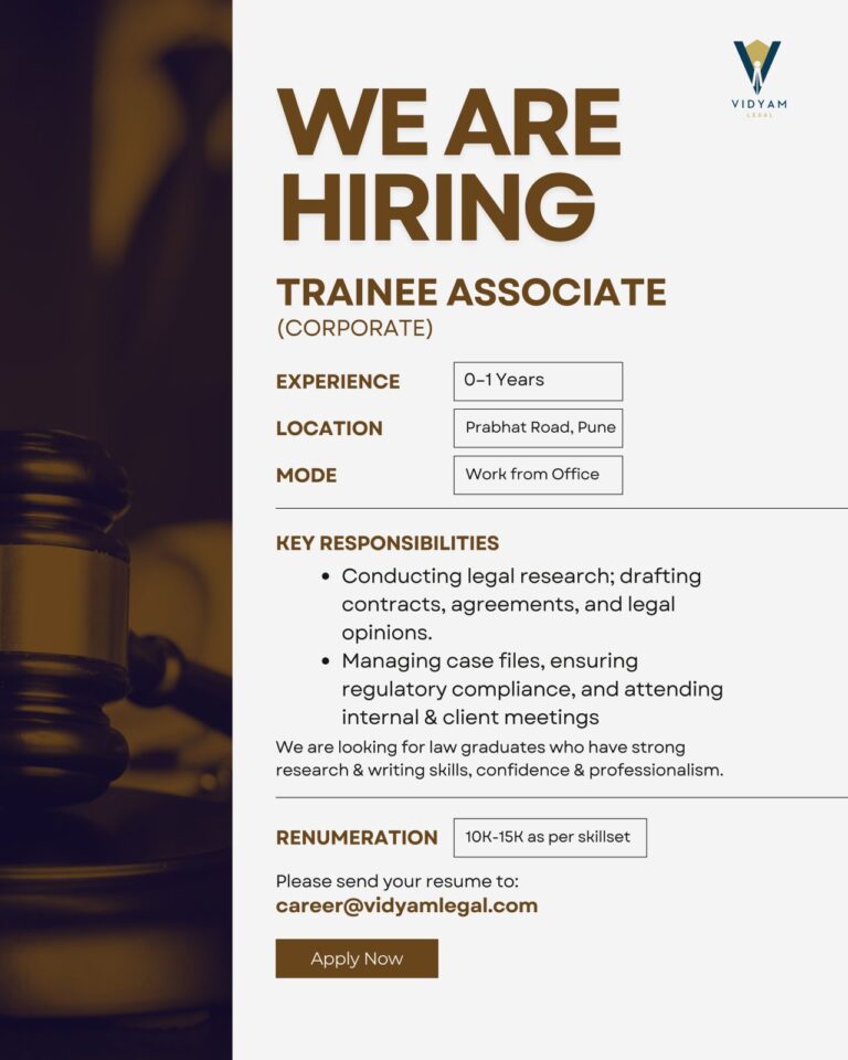 Hiring Alert| Trainee Associate – Corporate | Vidyam Legal