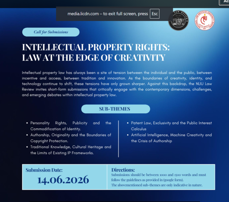 Call for Blogs | NLIU Law Review Blog | Intellectual Property Rights